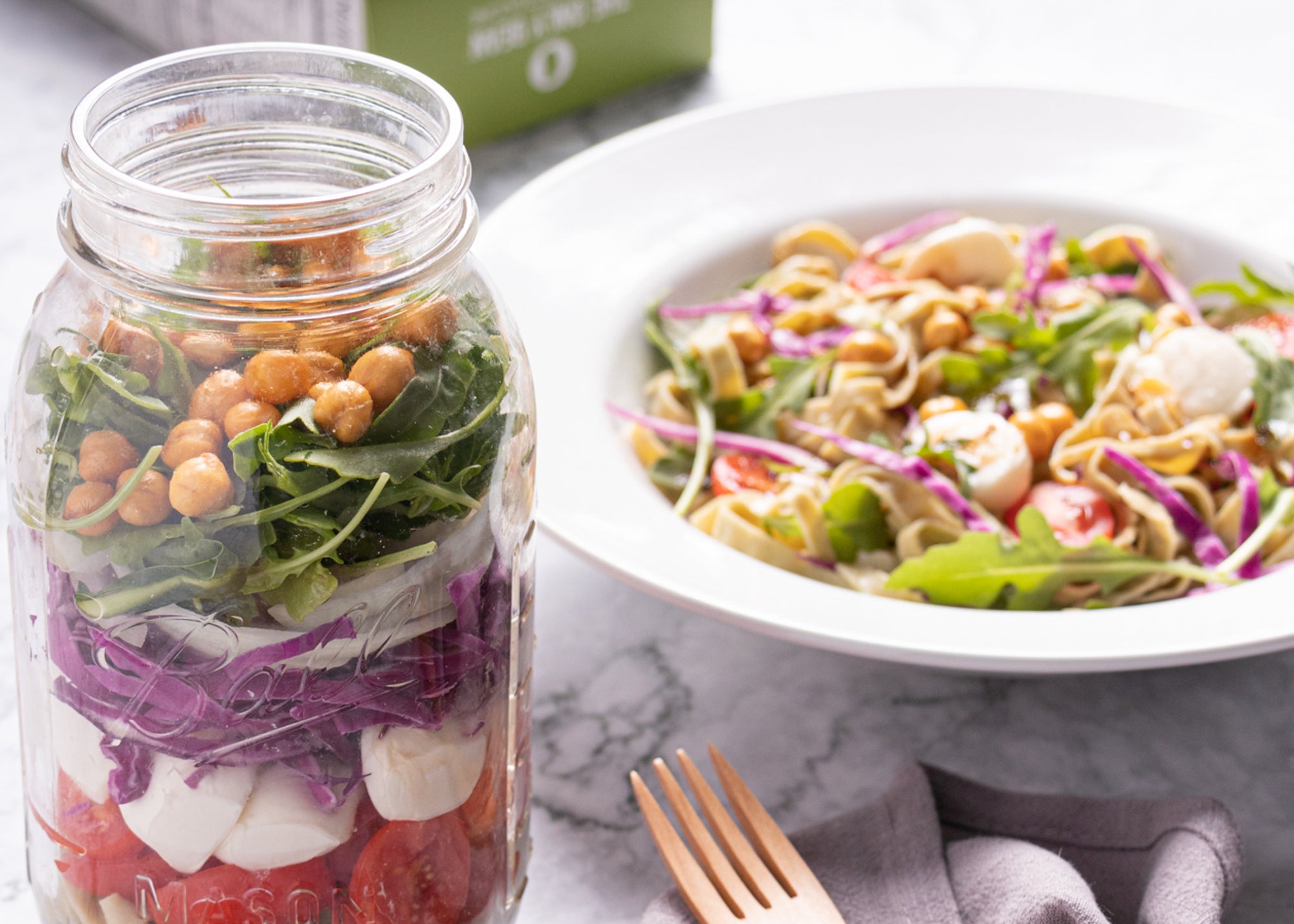 Mason Jar Mozzarella Bean Pasta Salad Recipe | The Only Bean